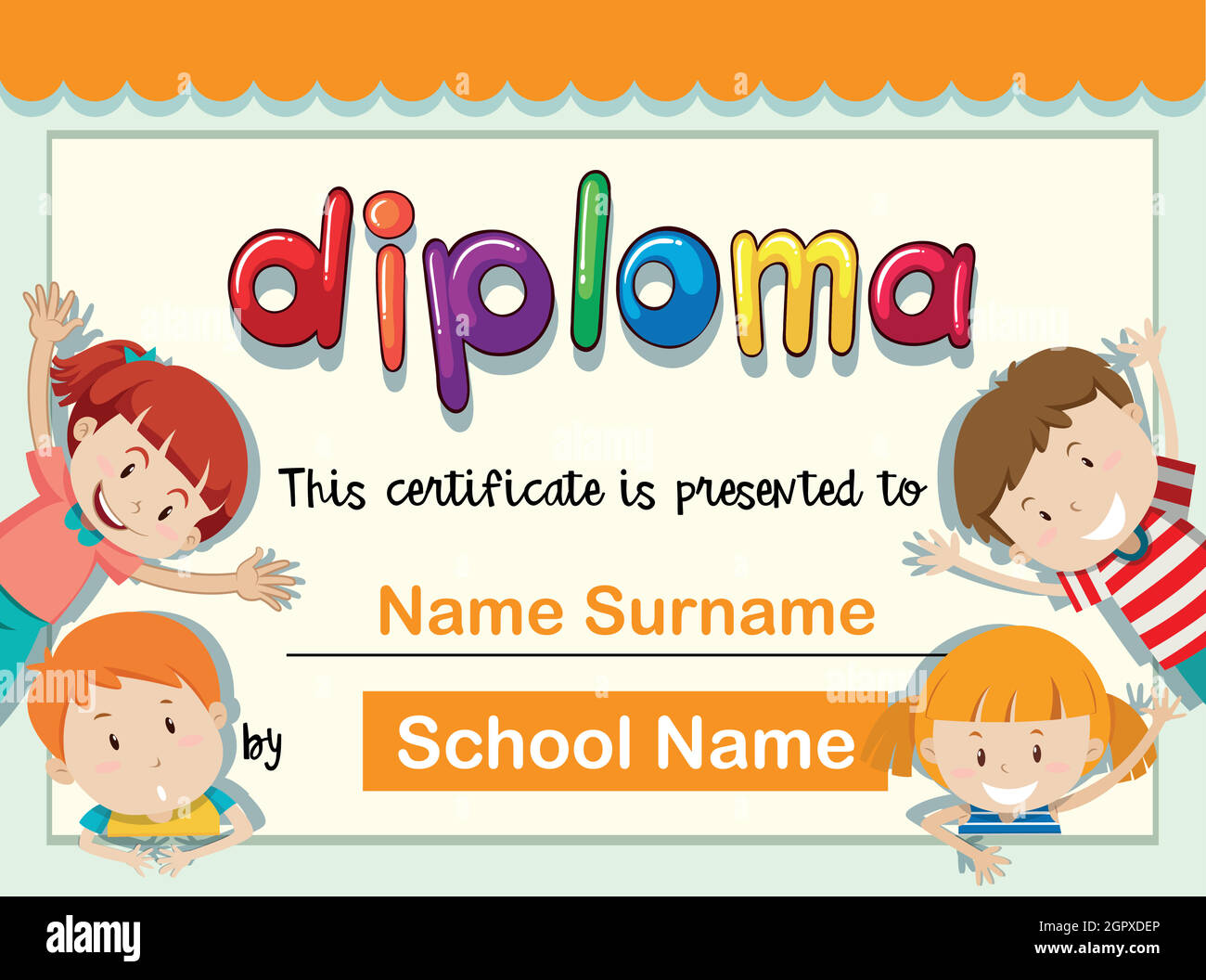 Certificate template with four kids with big smile Stock Vector Image ...