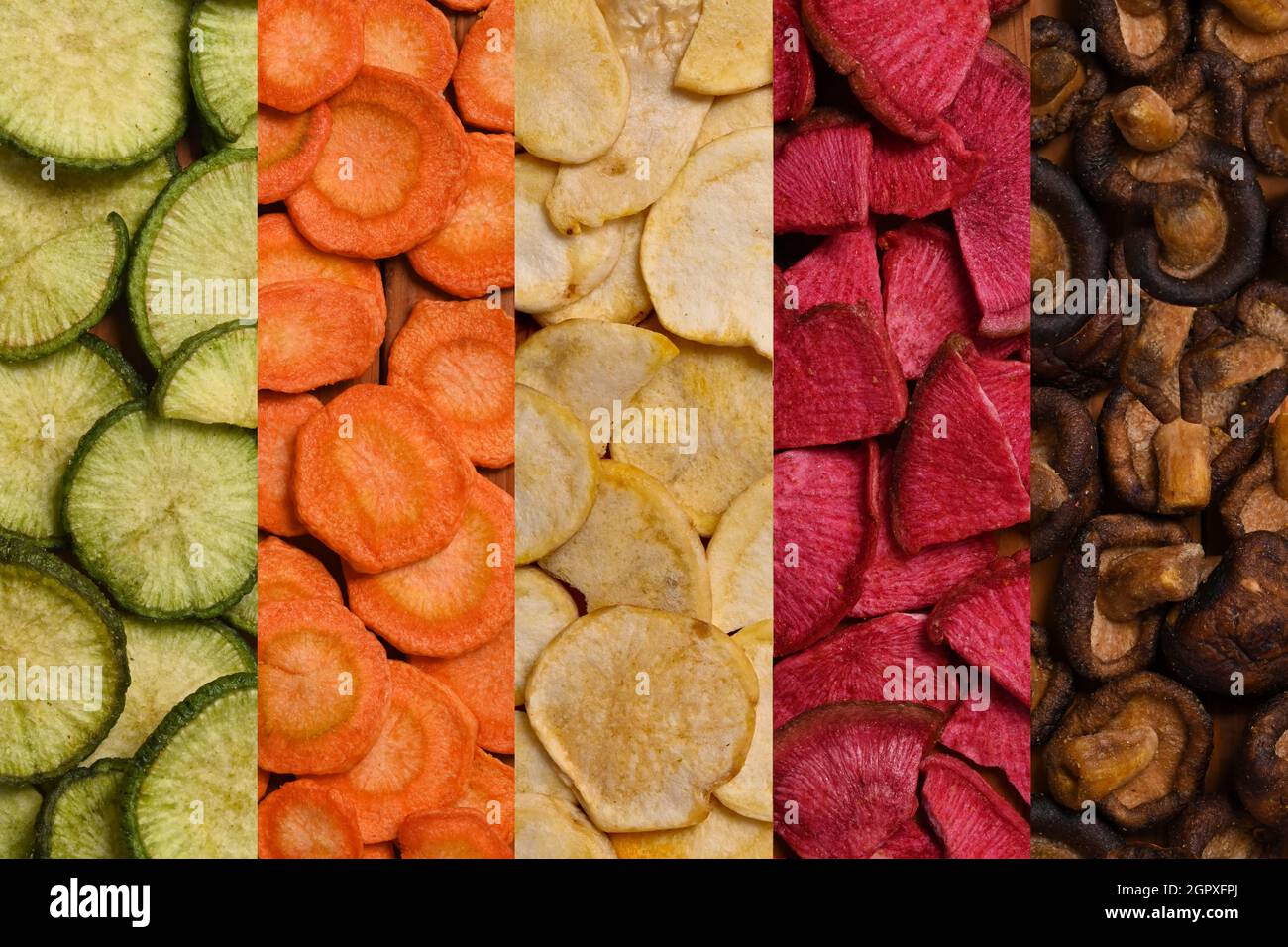 Healthy dried vegetables with green radish, carrots, potato, beetroot ...