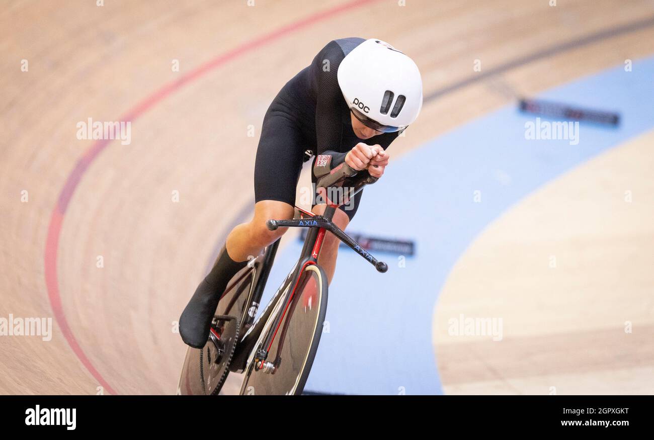 EDITORIAL USE ONLY British cyclist Joss Lowden breaks the UCI Women's ...