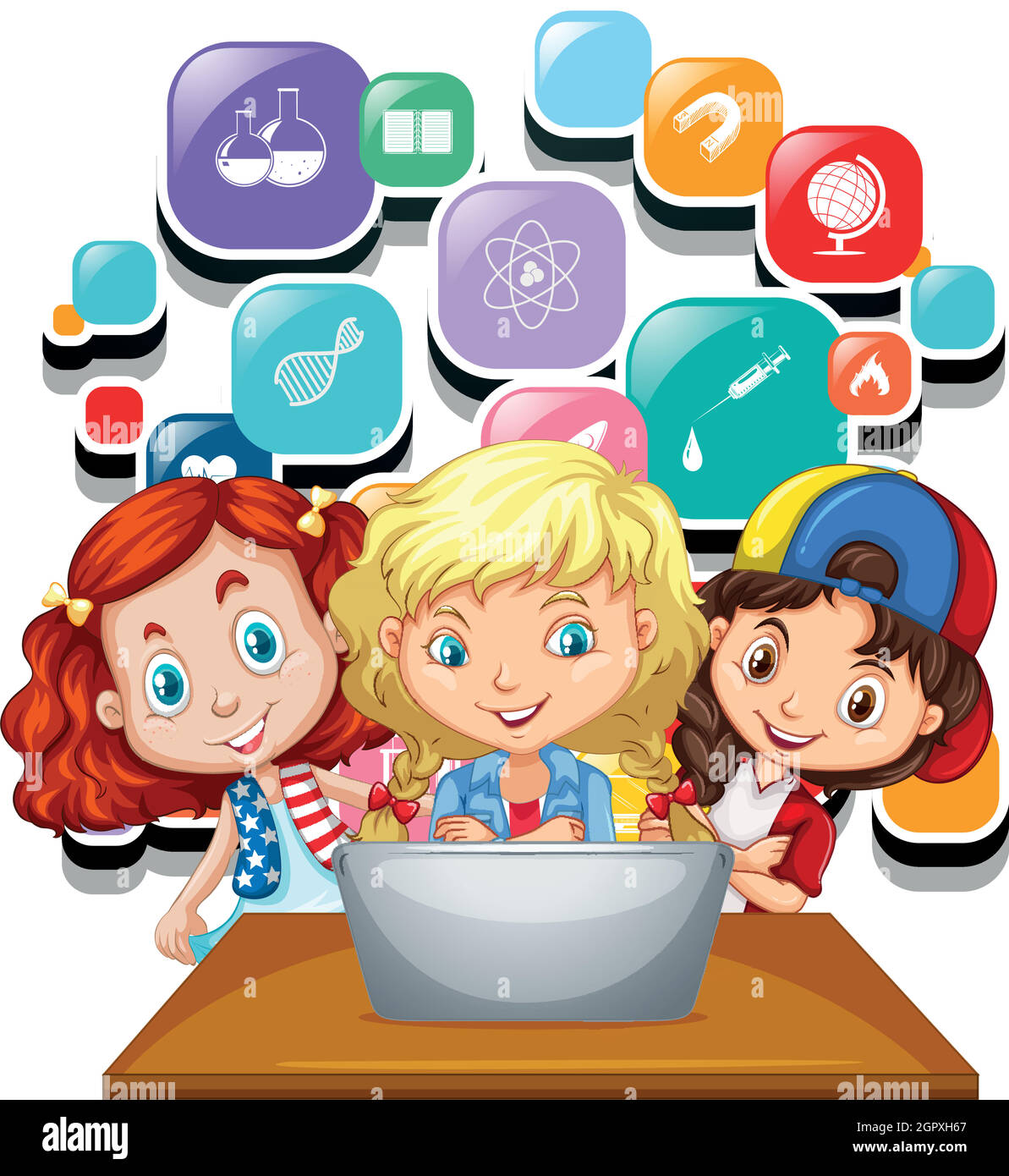 Young girls on laptop computer Stock Vector Images - Alamy