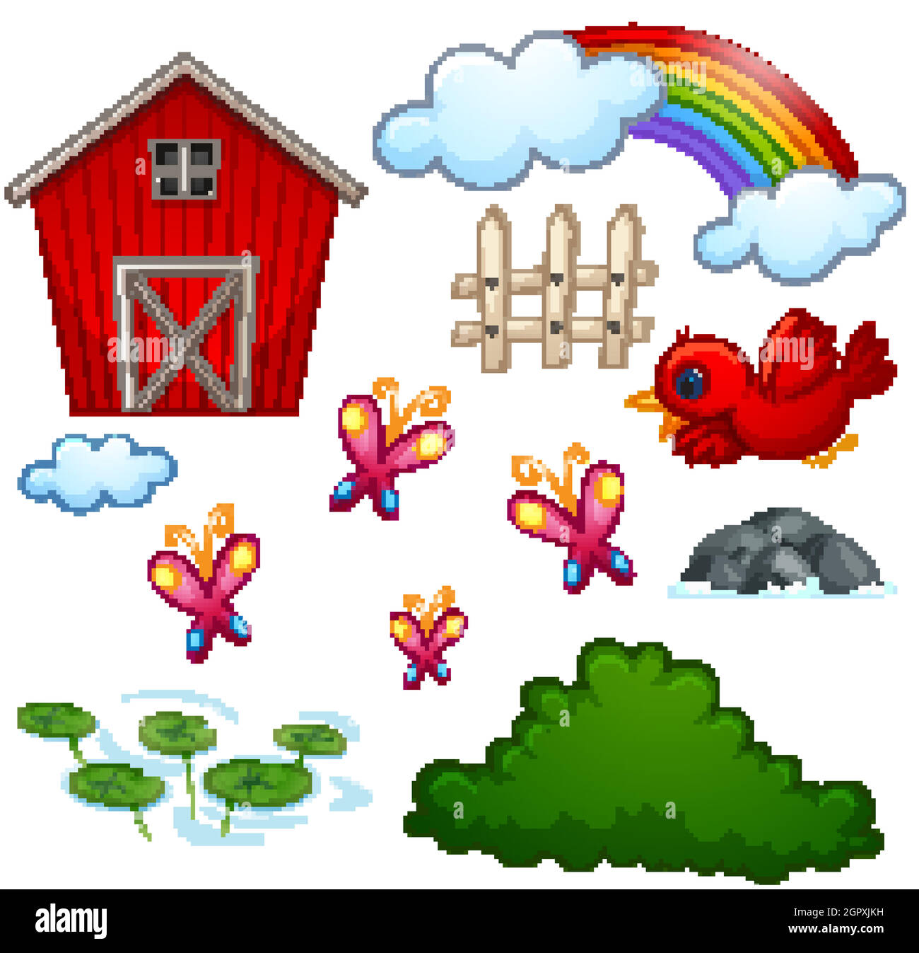 Set of farm objects and elements isolated on white background Stock ...