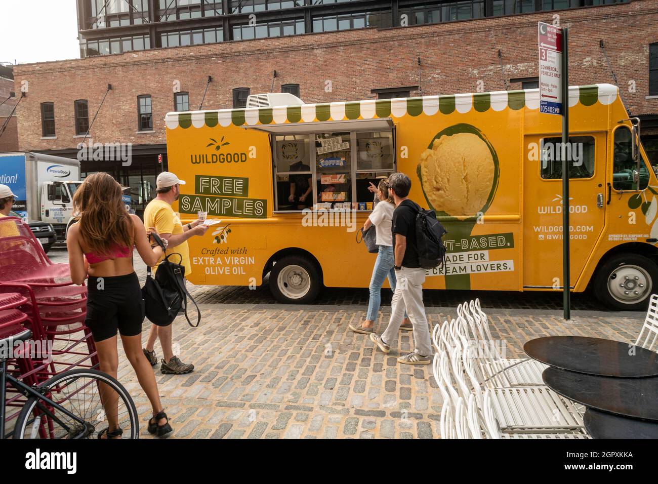 A food truck distributes free samples of Wildgood plant-based ice cream ...