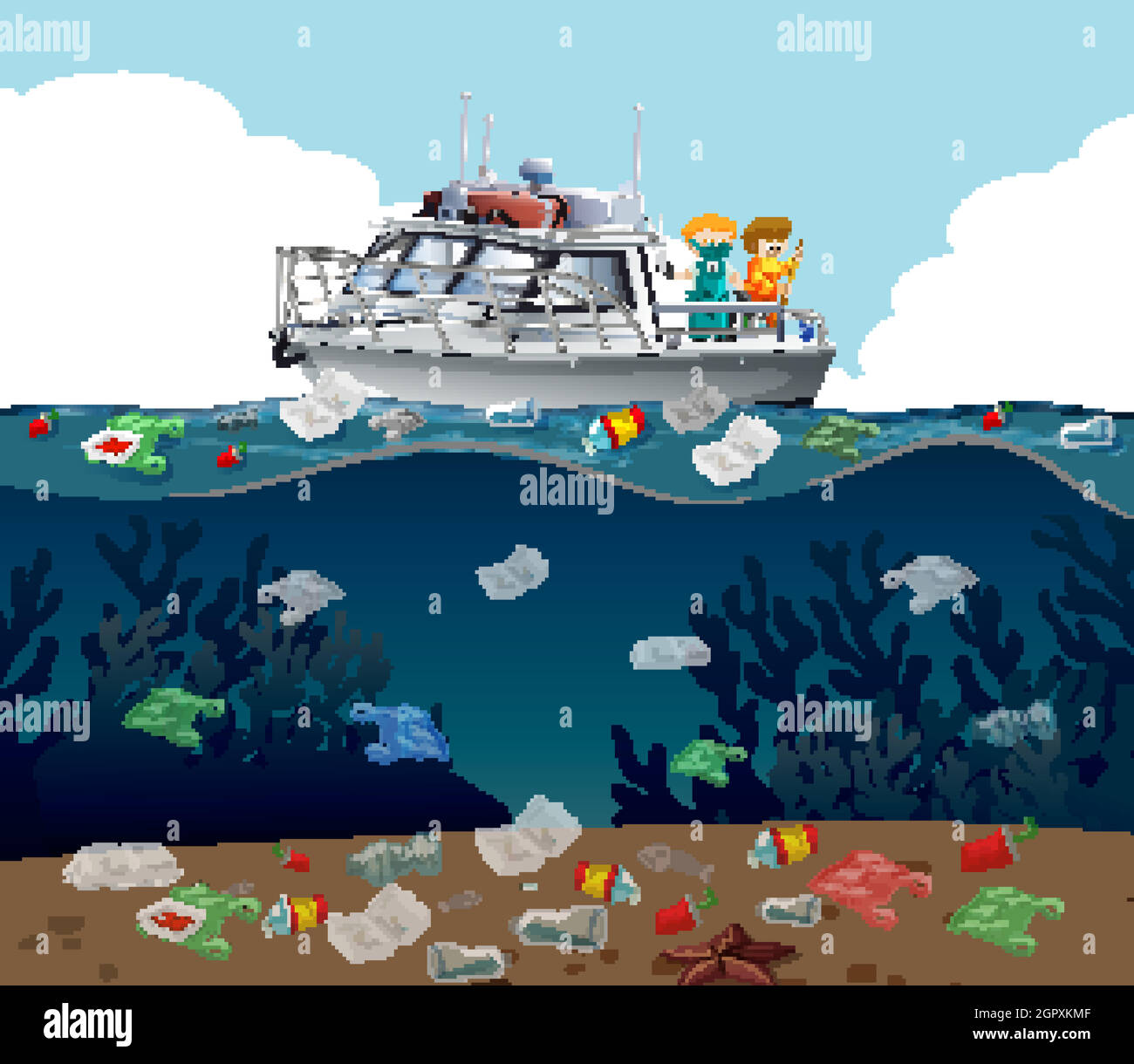 Water pollution poster with trash in the ocean Stock Vector Image & Art ...