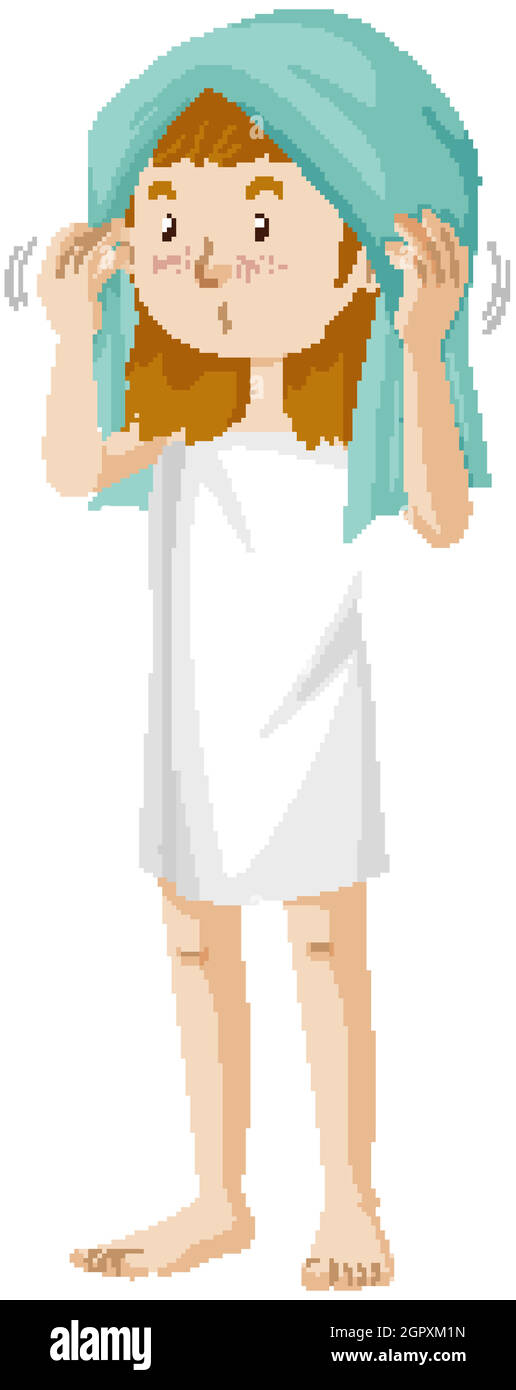 Girl wearing towel after shower cartoon isolated Stock Vector Image ...
