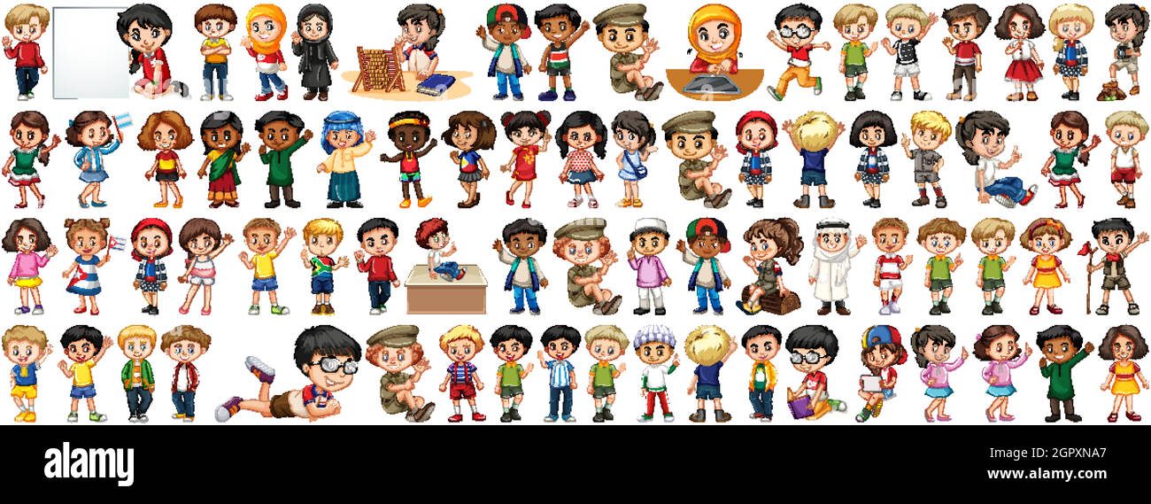 Children with different nationalities on white background Stock Vector ...
