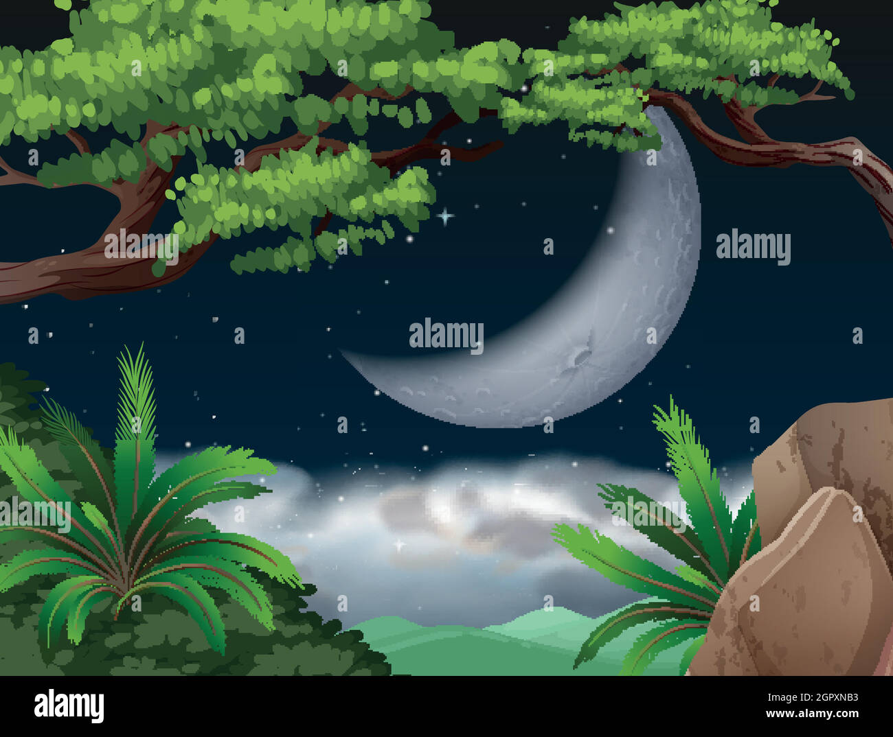 Moon over rocks Stock Vector Images - Alamy