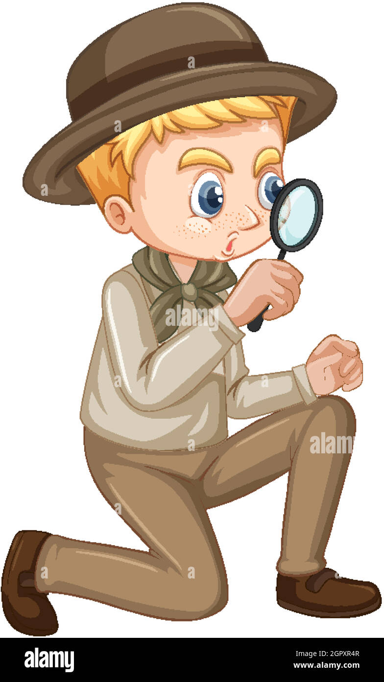 Cartoon Kid Detective With Magnifying Glass