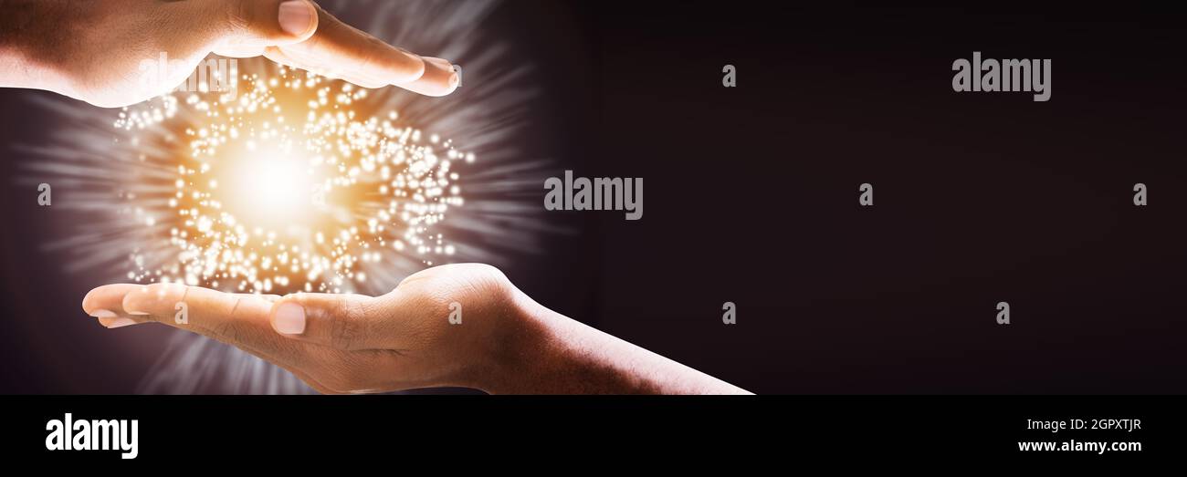 Psychic Hand Healing Energy Light And Reiki Therapy Stock Photo - Alamy