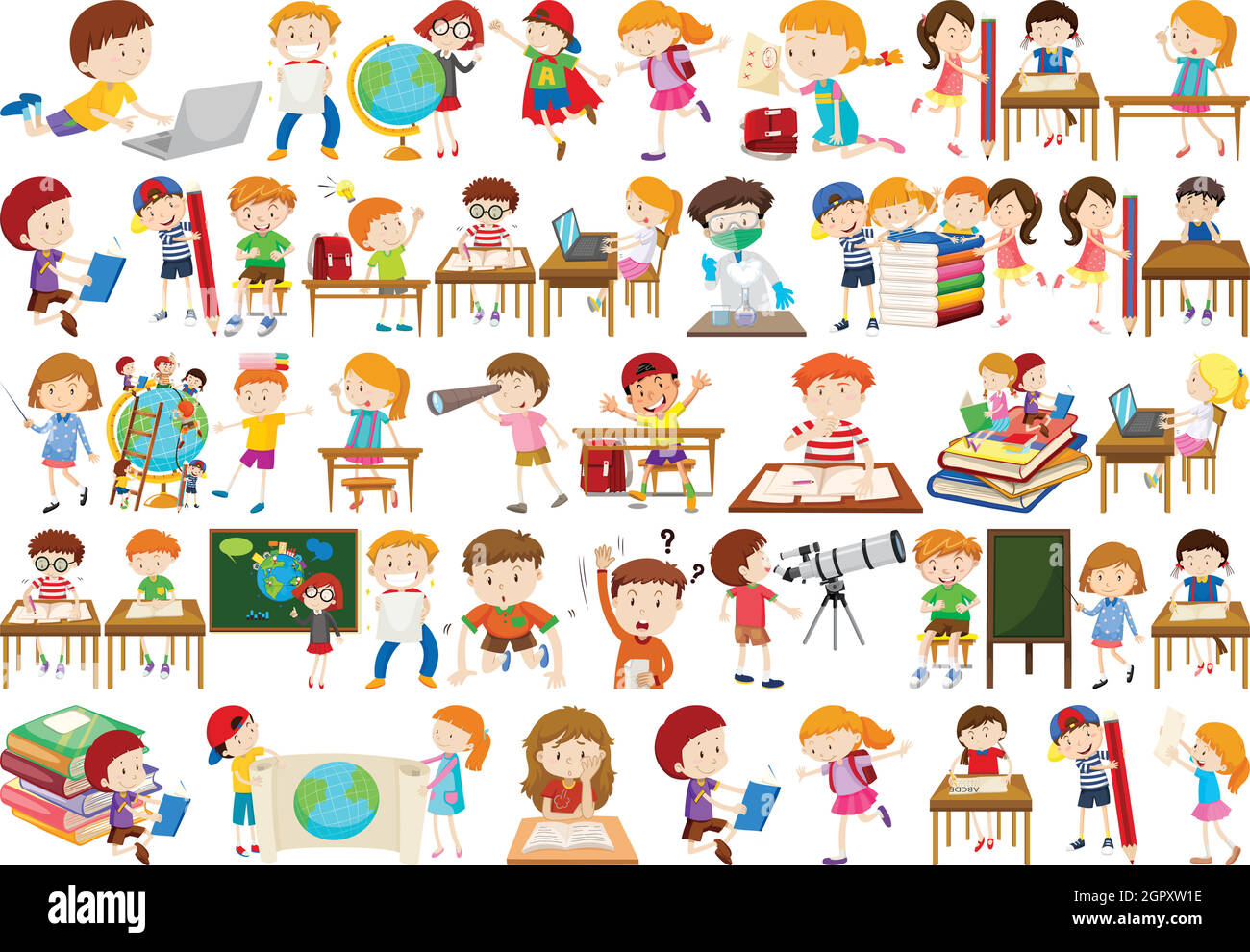 Boys, girls, children in educational fun activty theme Stock Vector ...