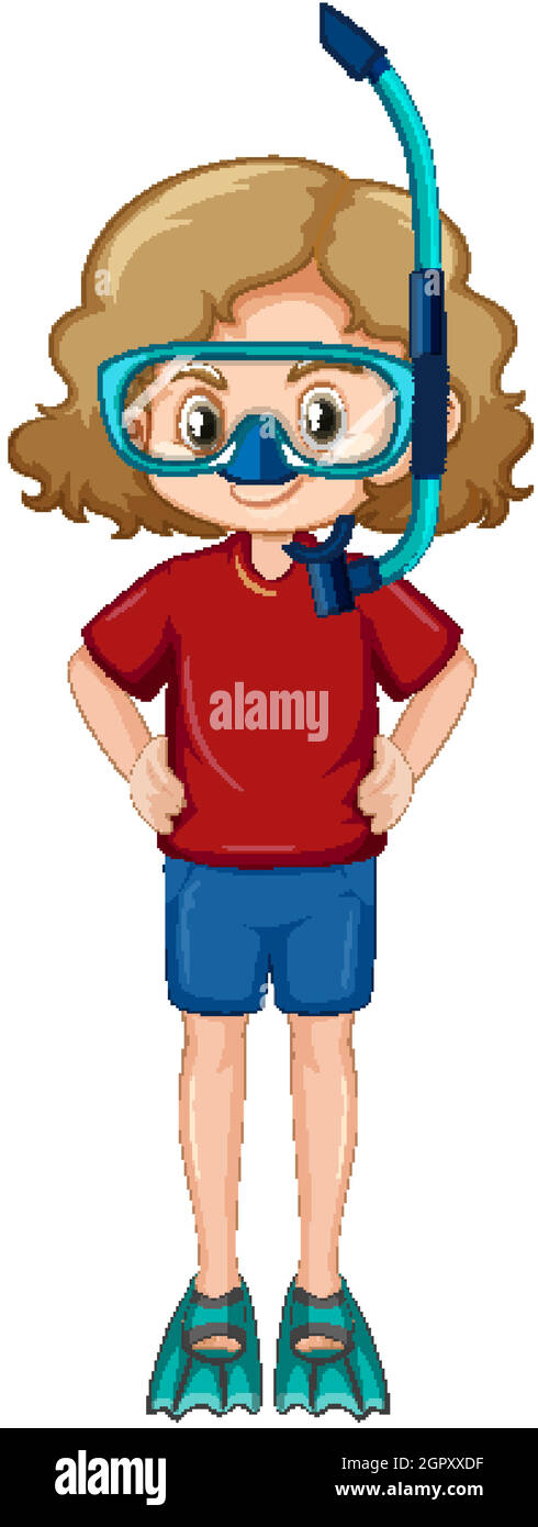 Cute girl wearing snorkel and fins on white background Stock Vector ...