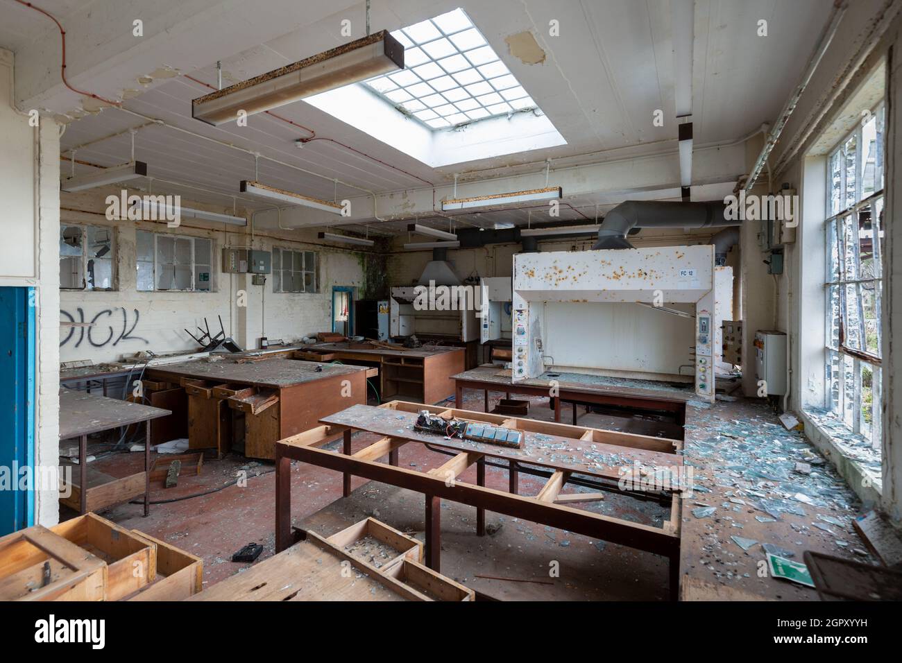 Broken Fume hoods and desks in Lab building, Octel Bromine Works Stock ...