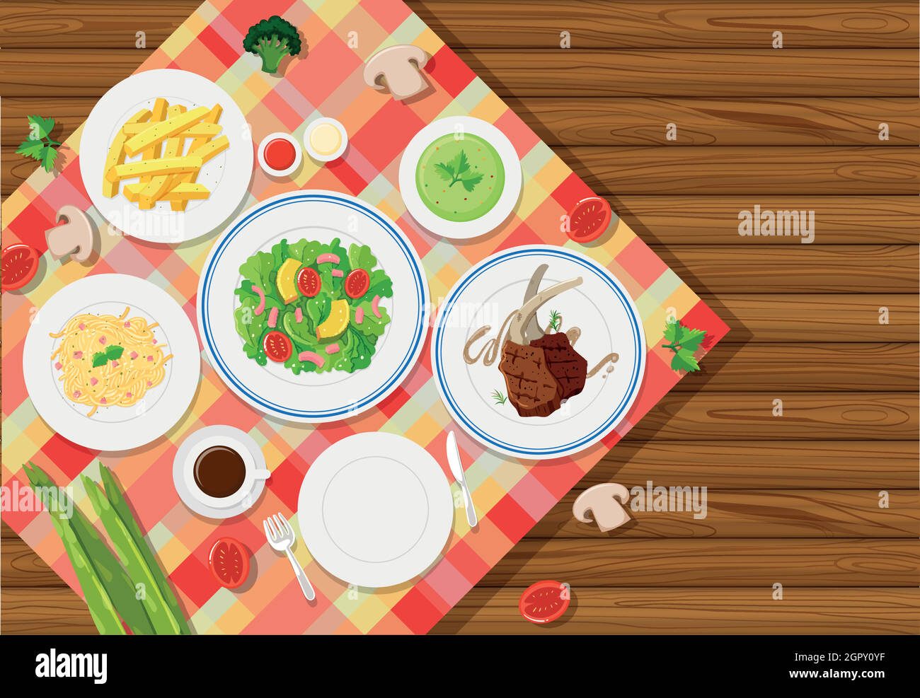 Vegetables on tablecloth Stock Vector Images - Alamy