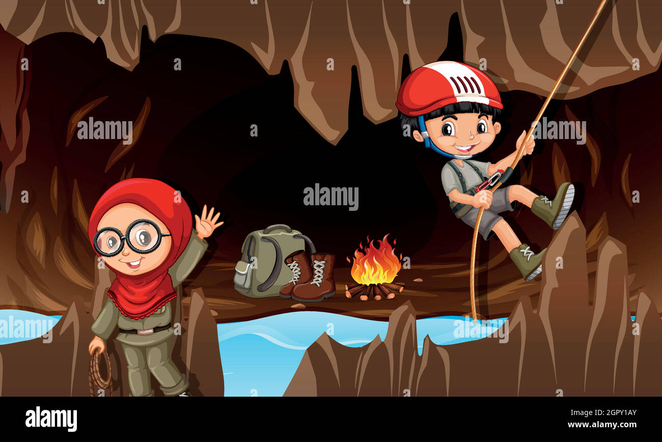 Children exploring the cave Stock Vector Image & Art - Alamy