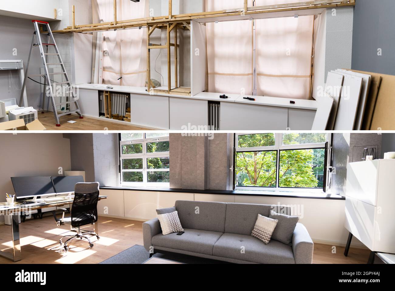 House Interior Renovation And Remodel Before After Stock Photo - Alamy