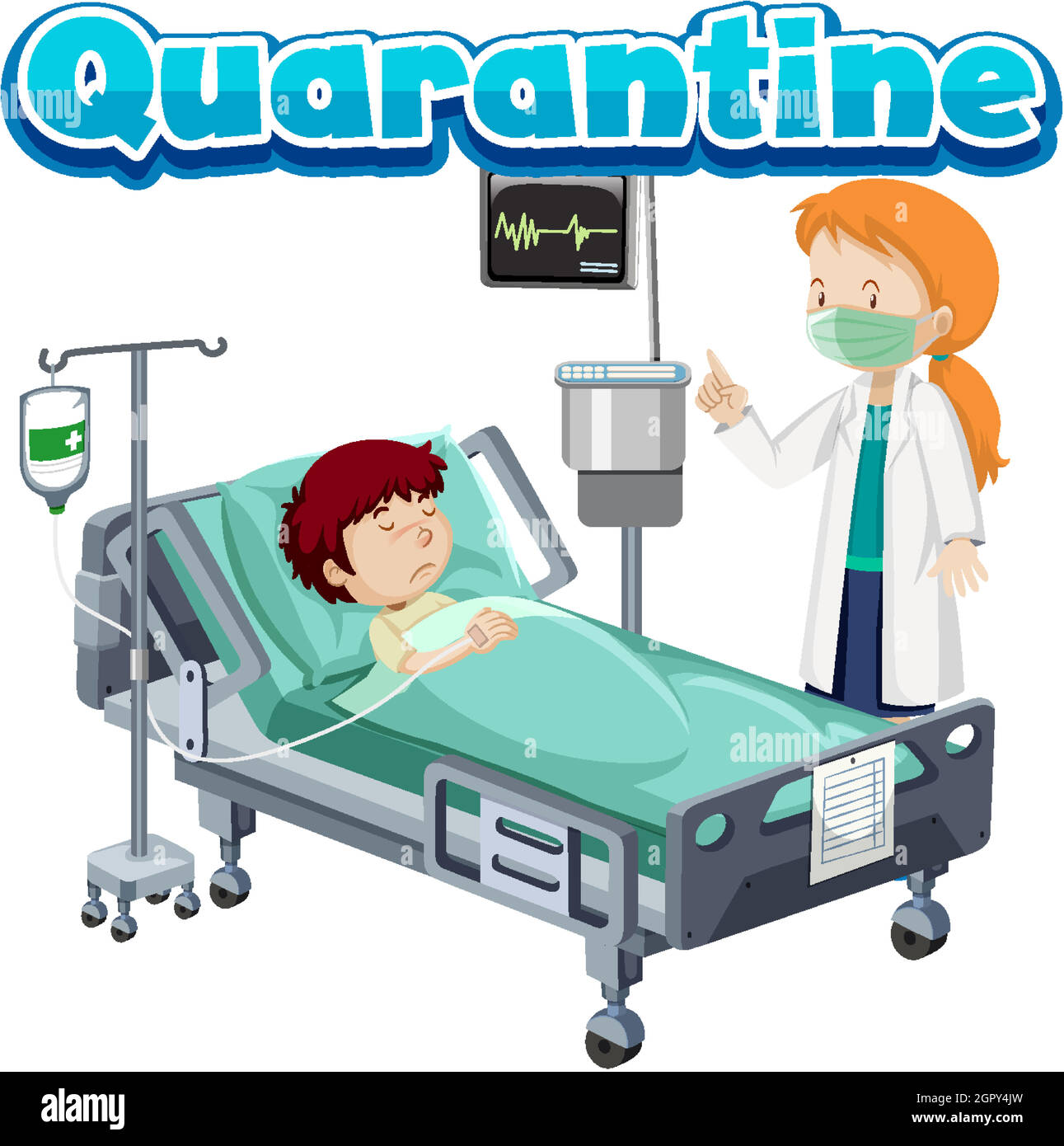 Poster design for coronavirus theme with boy sick in bed Stock Vector ...