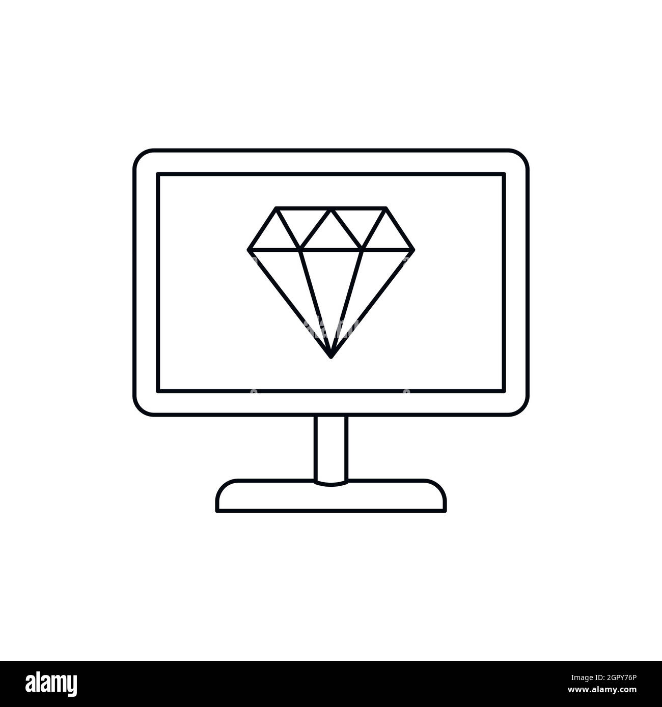 Computer monitor with a diamond icon outline style Stock Vector Image ...