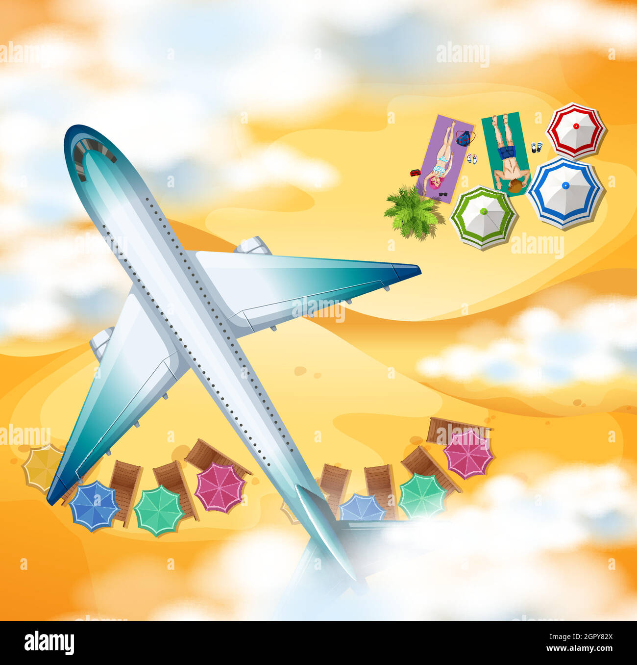 Airplane flying over the beach Stock Vector Image & Art - Alamy