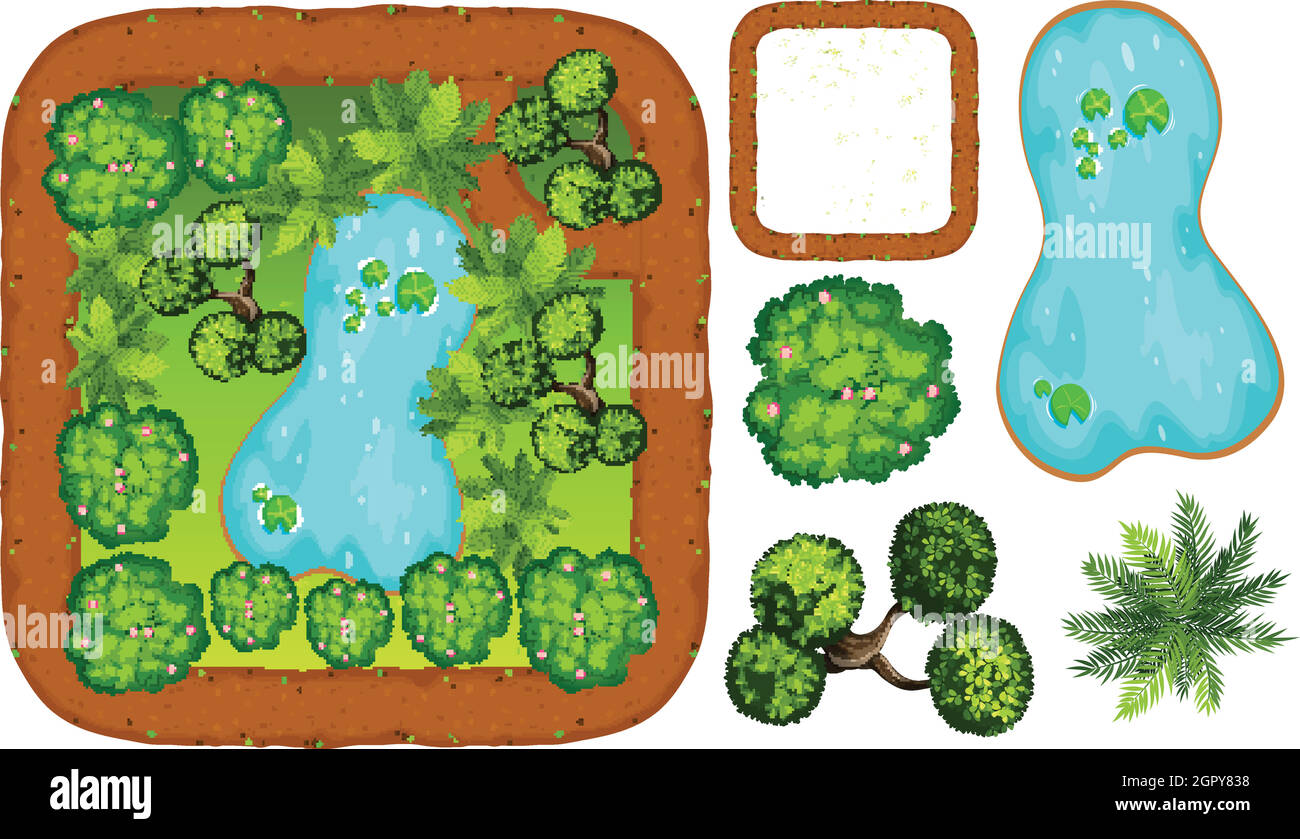 Park scene with pond and tree Stock Vector Image & Art - Alamy
