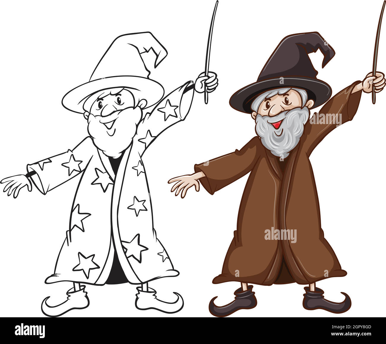Sketches of a wizard in two colours Stock Vector Image & Art - Alamy