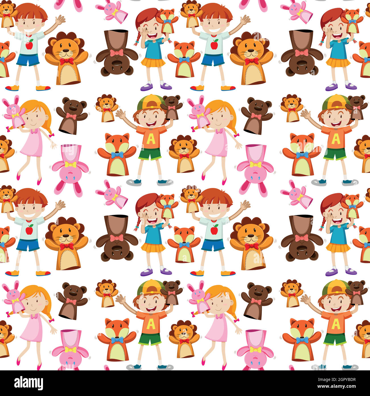 Seamless background with kids and puppets Stock Vector Image & Art - Alamy