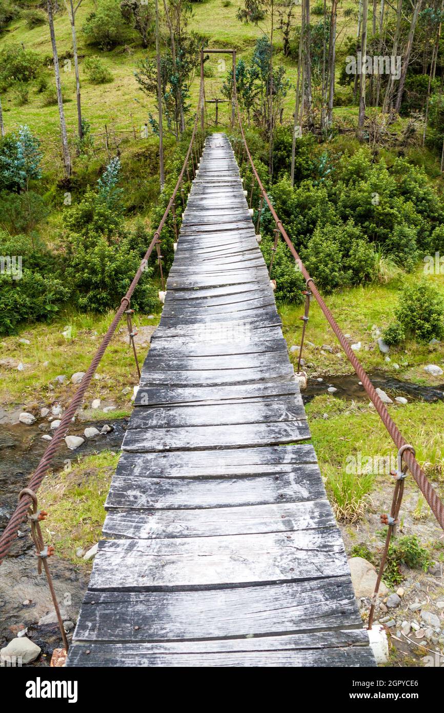 Suspension bridge over Toachi river near Quilotoa crater, Ecuador Stock ...