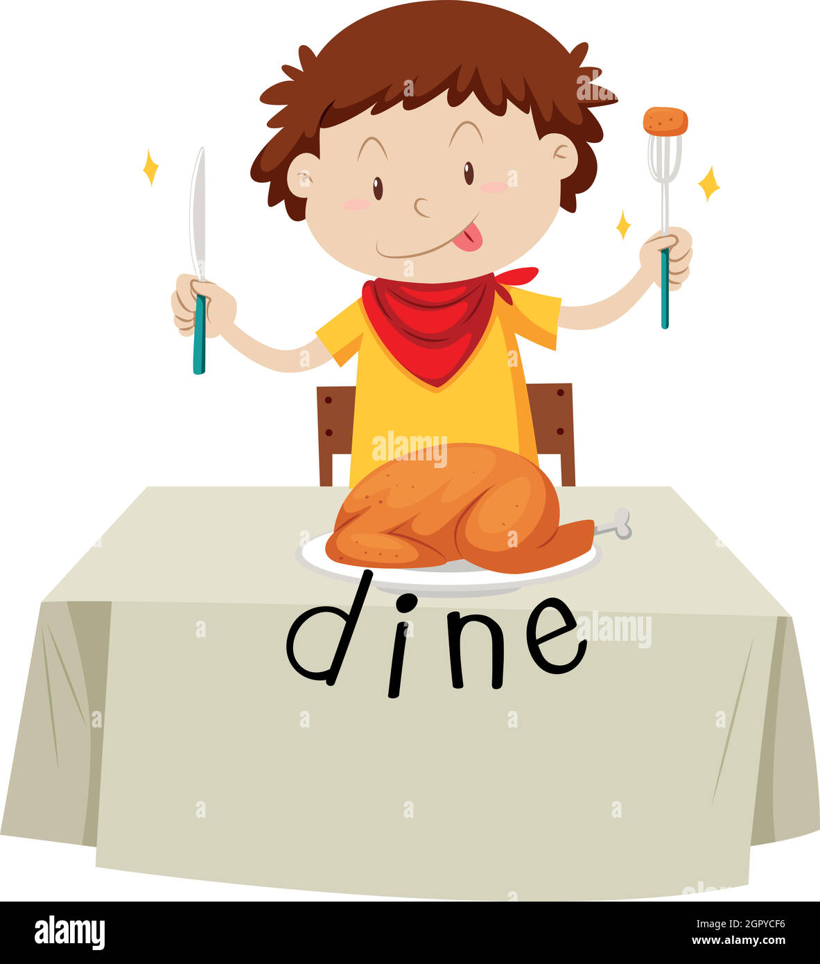 Boy eating chicken for dinner Stock Vector Image & Art - Alamy