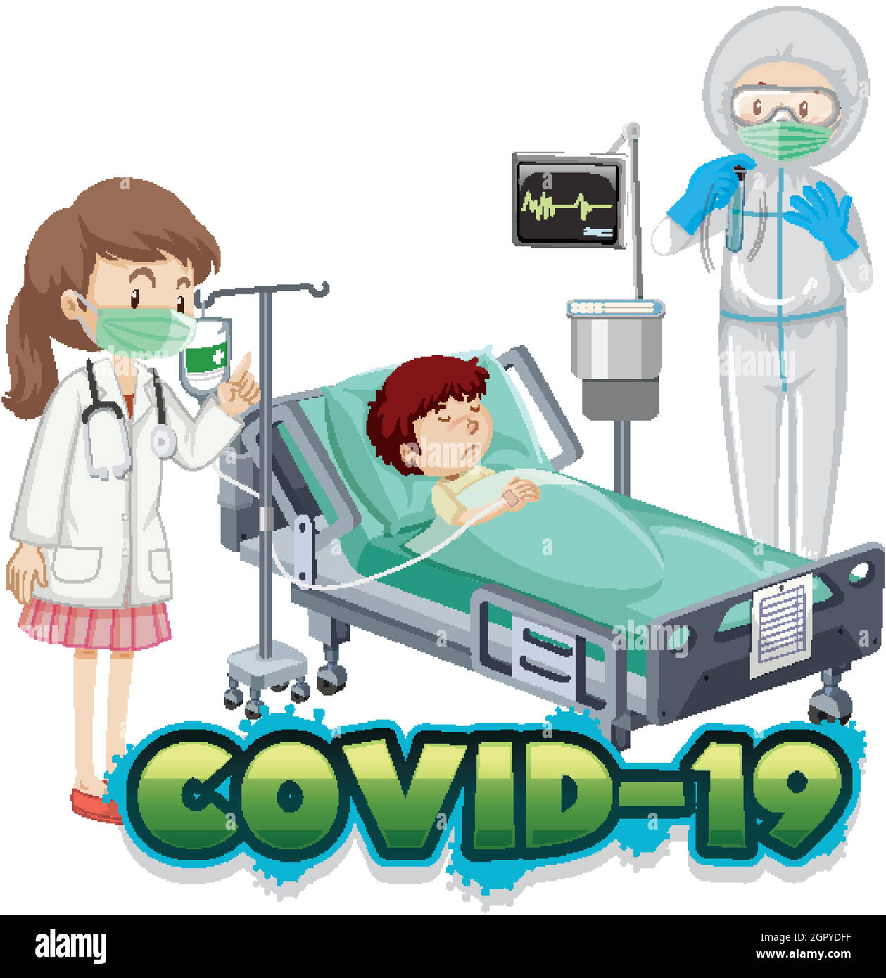 Poster design for coronavirus theme with sick boy in hospital bed Stock ...