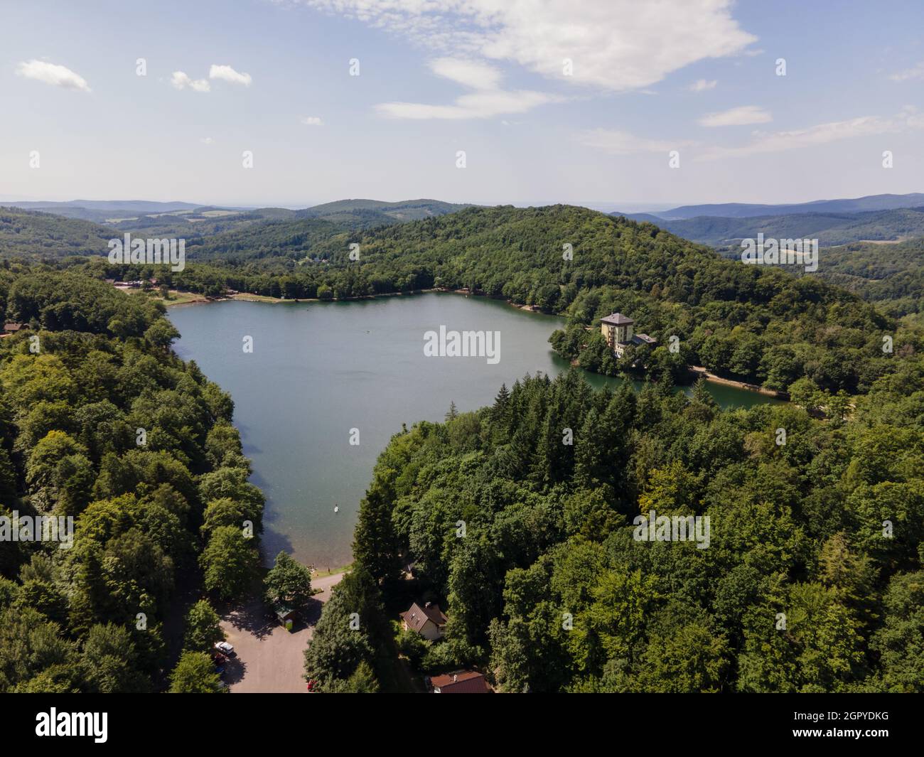 Aerial view of Lake Pocuvadlo in the locality of Banska Stiavnica in ...