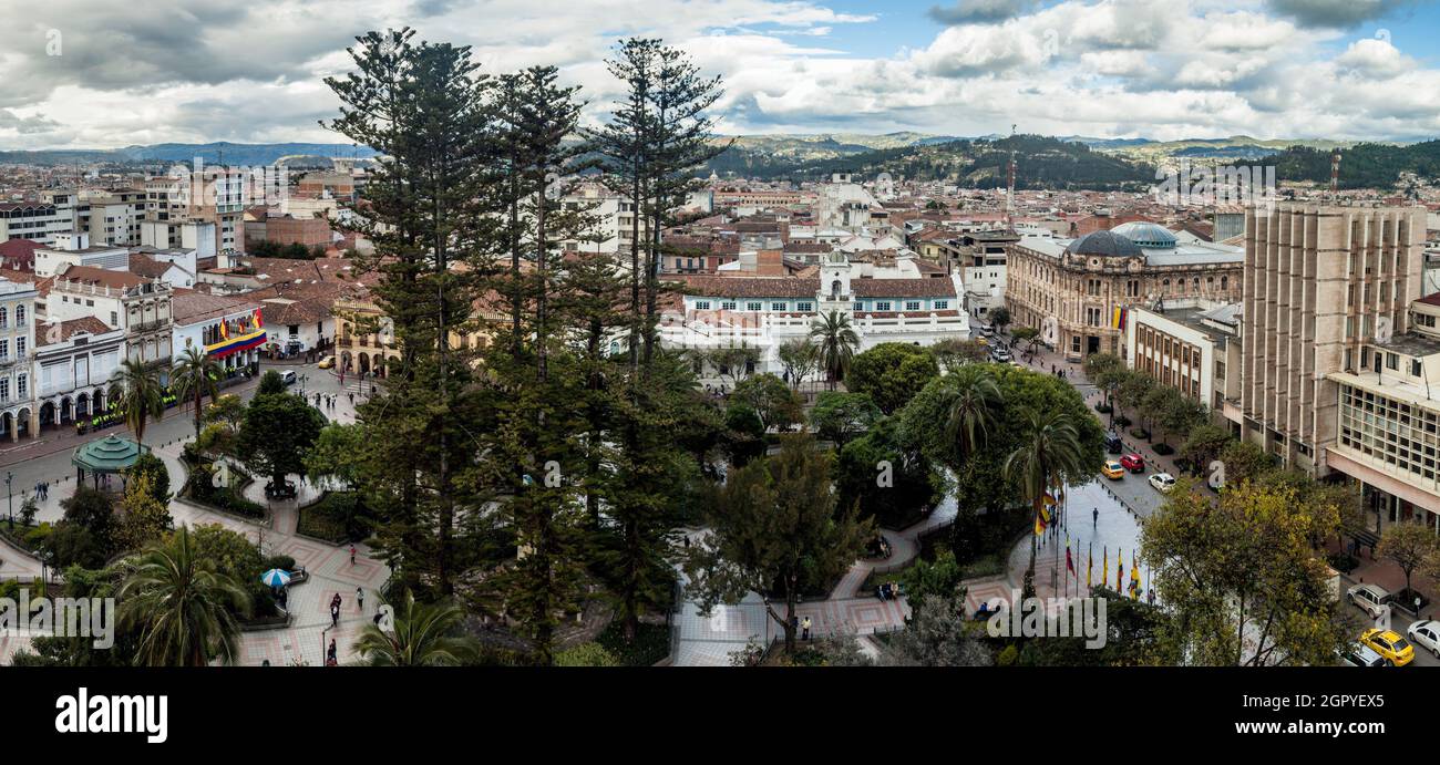 Aerial view of Parque Calderon square in Cuenca, Ecuador Stock Photo ...