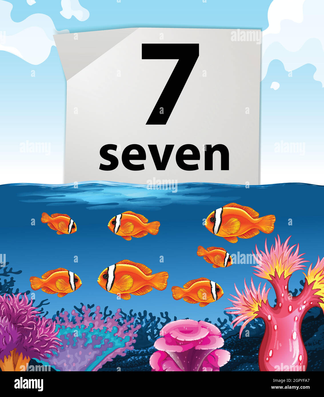 Number seven with seven fish swimming in the sea Stock Vector Image ...