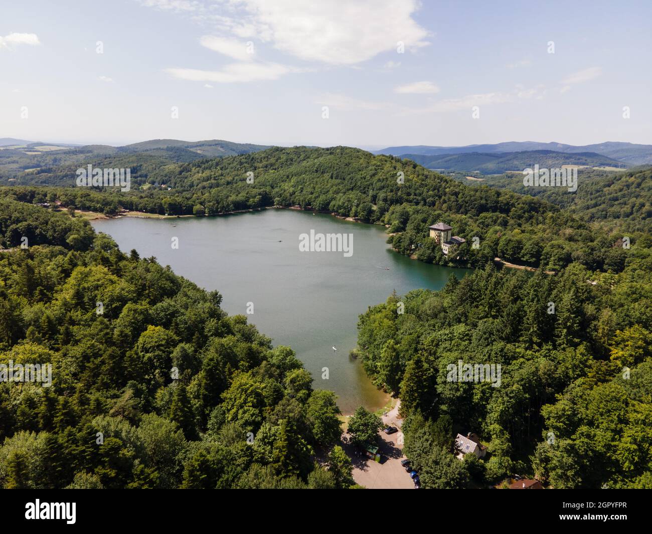 Aerial view of Lake Pocuvadlo in the locality of Banska Stiavnica in ...