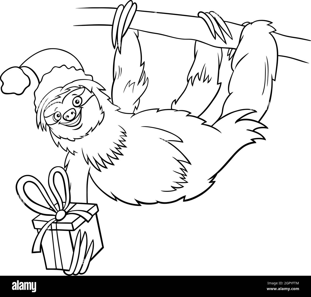 Black and white cartoon illustration of sloth animal character with ...