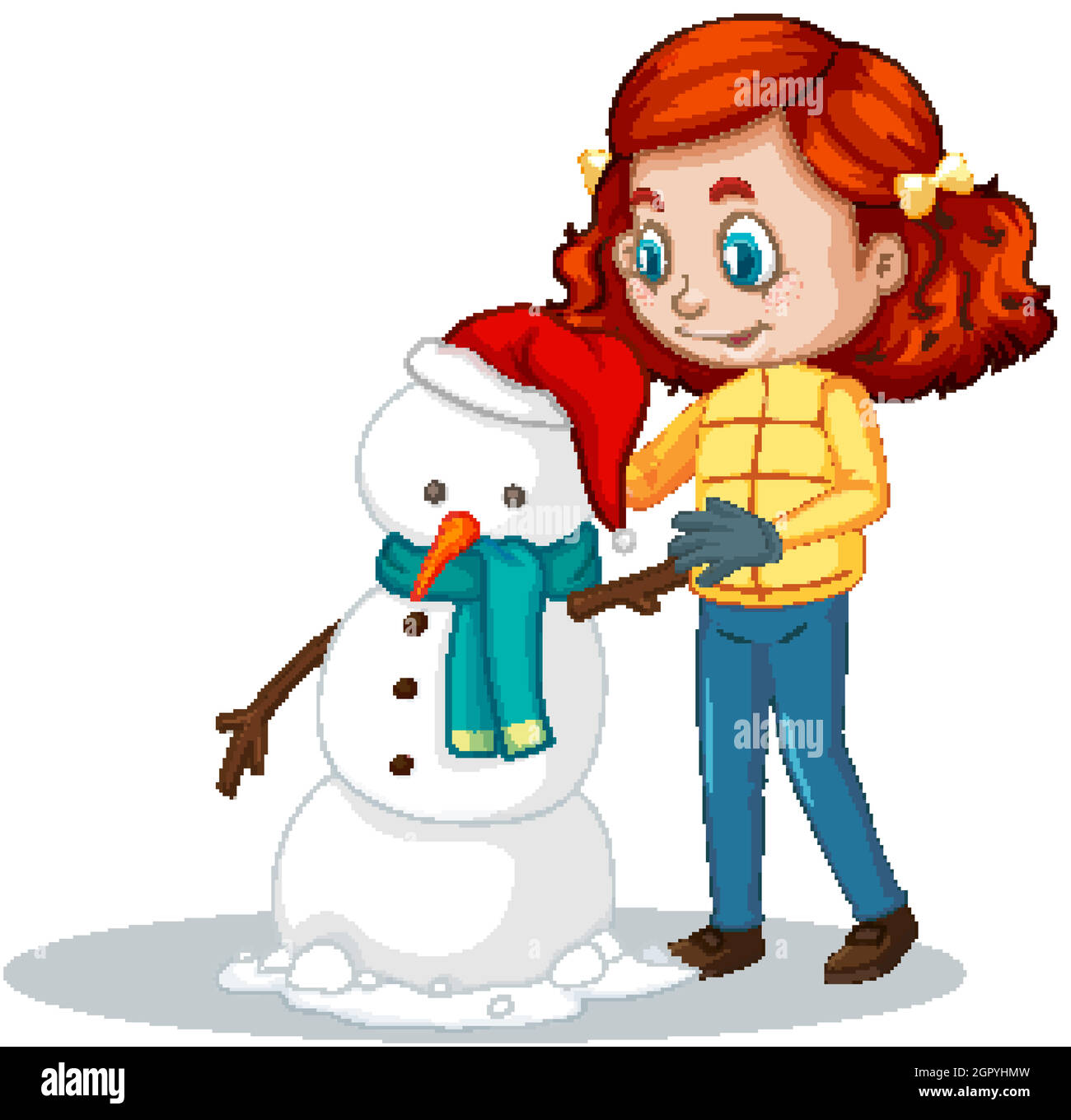 Girl making snowman on white background Stock Vector Image & Art - Alamy