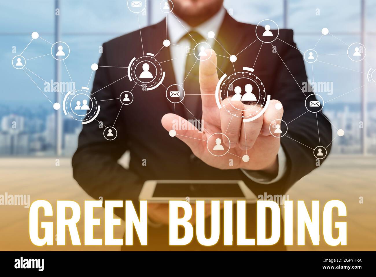 Conceptual caption Green Building. Business approach A structure that ...