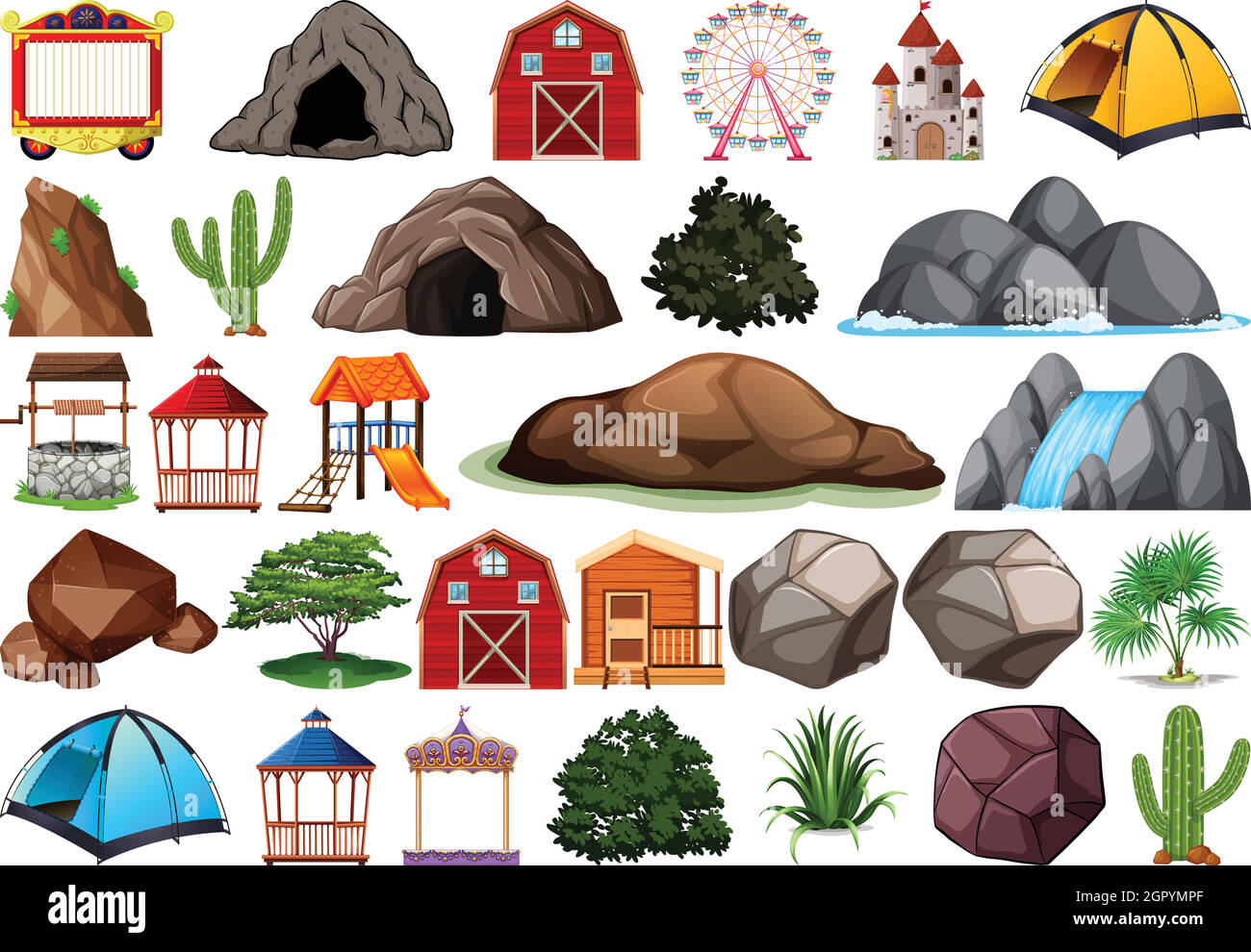 Collection of outdoor nature themed objects and plant elements Stock ...