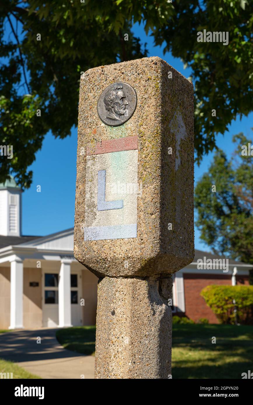Original Lincoln Highway road marker on a beautiful Autumn afternoon ...