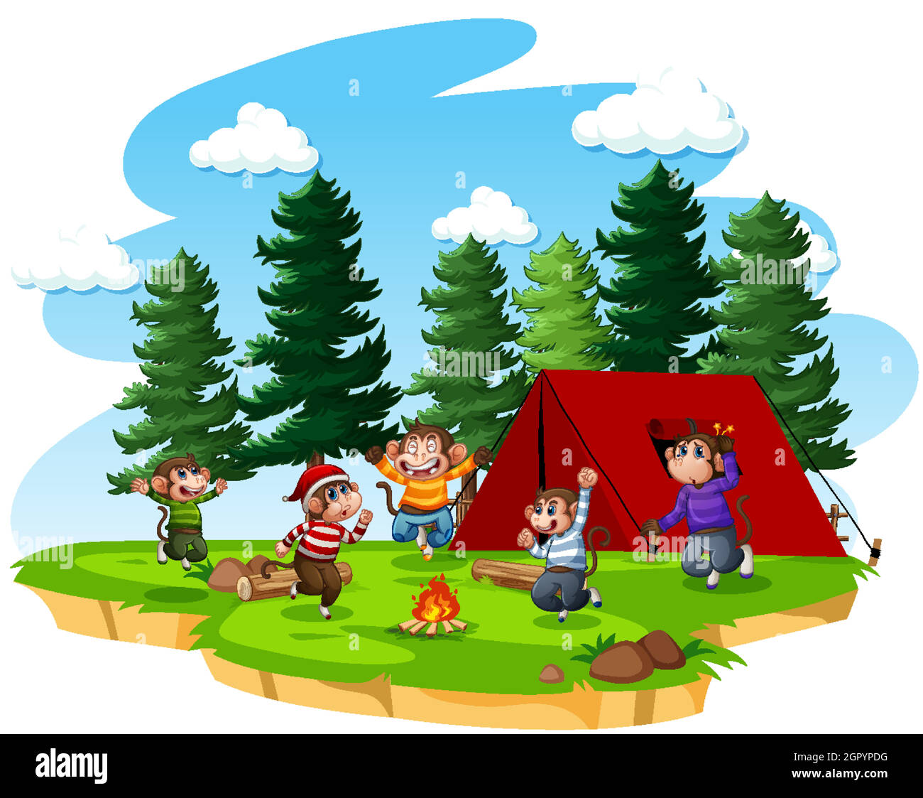 Five little monkeys jumping in the park scene Stock Vector Image & Art ...