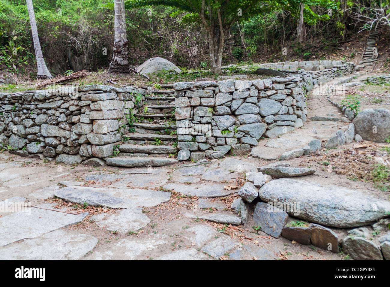 Remnants of a house of indigenous Kogi people in Tayrona National Park ...