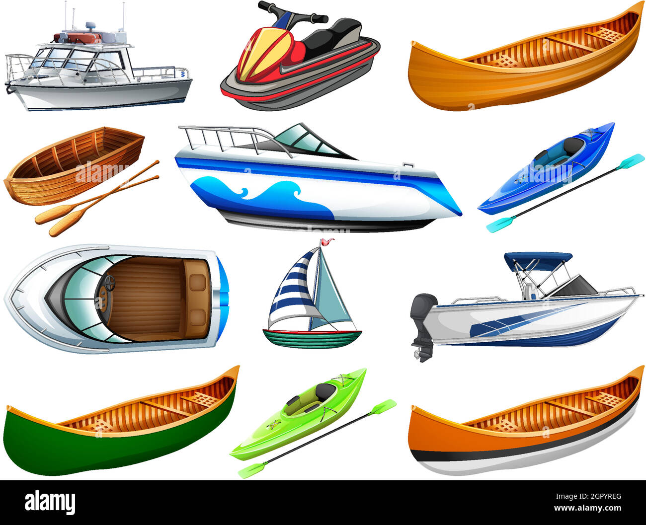 Set of different kind of boats and ship isolated on white background ...