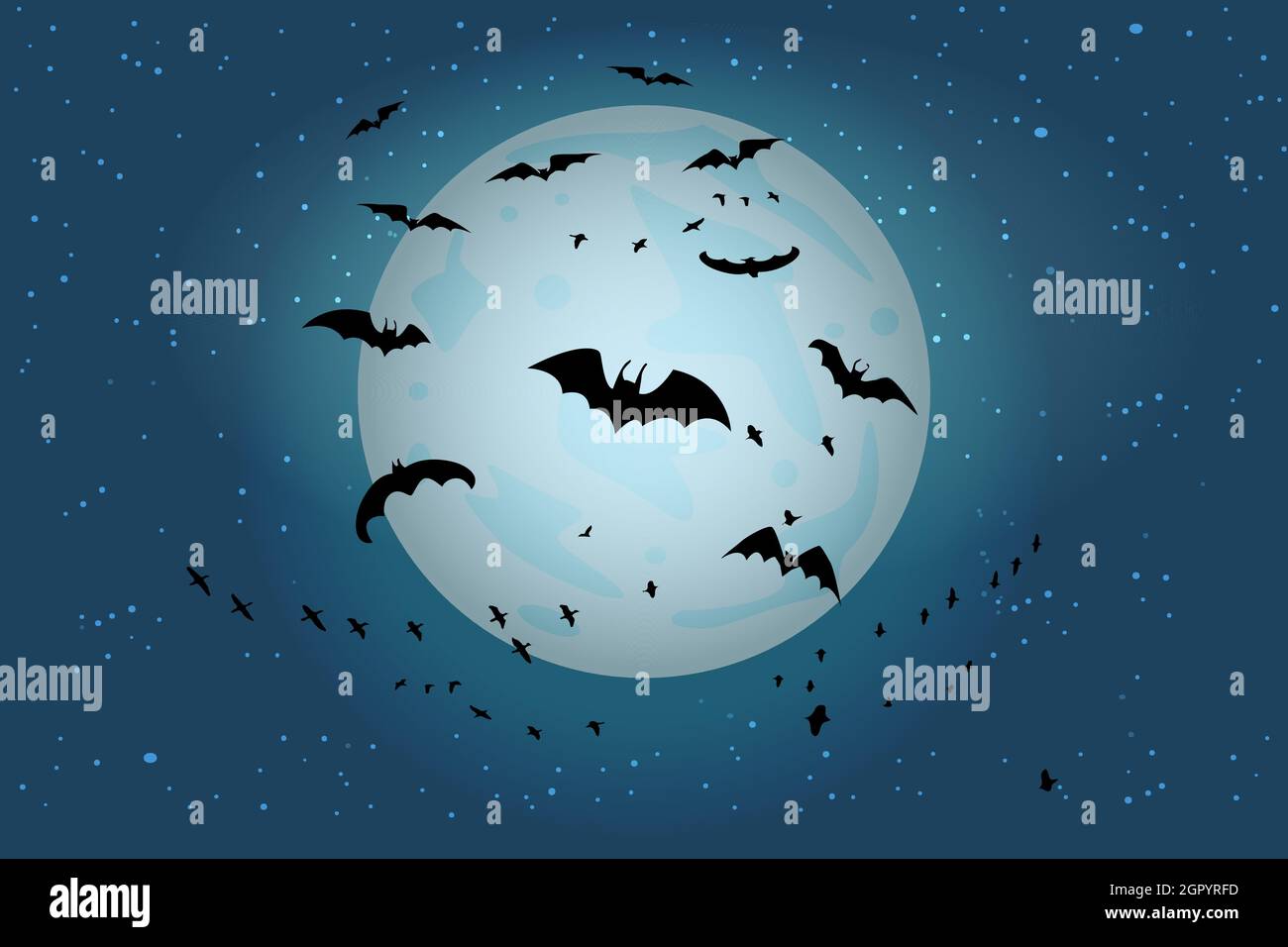 Spooky black bats group on fullmoon background. Halloween night starry ...