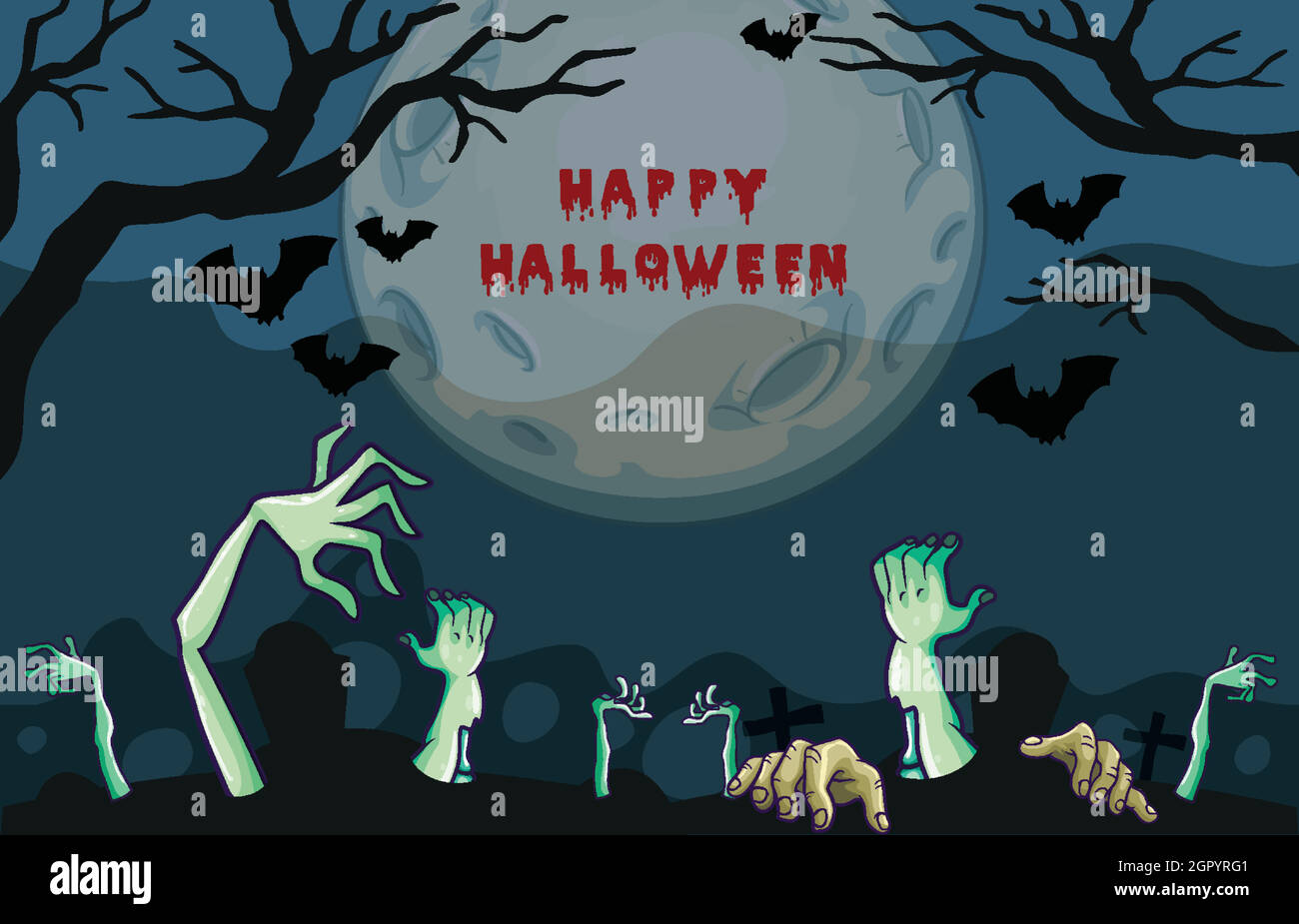 Halloween night poster design with zombie hands Stock Vector Image ...