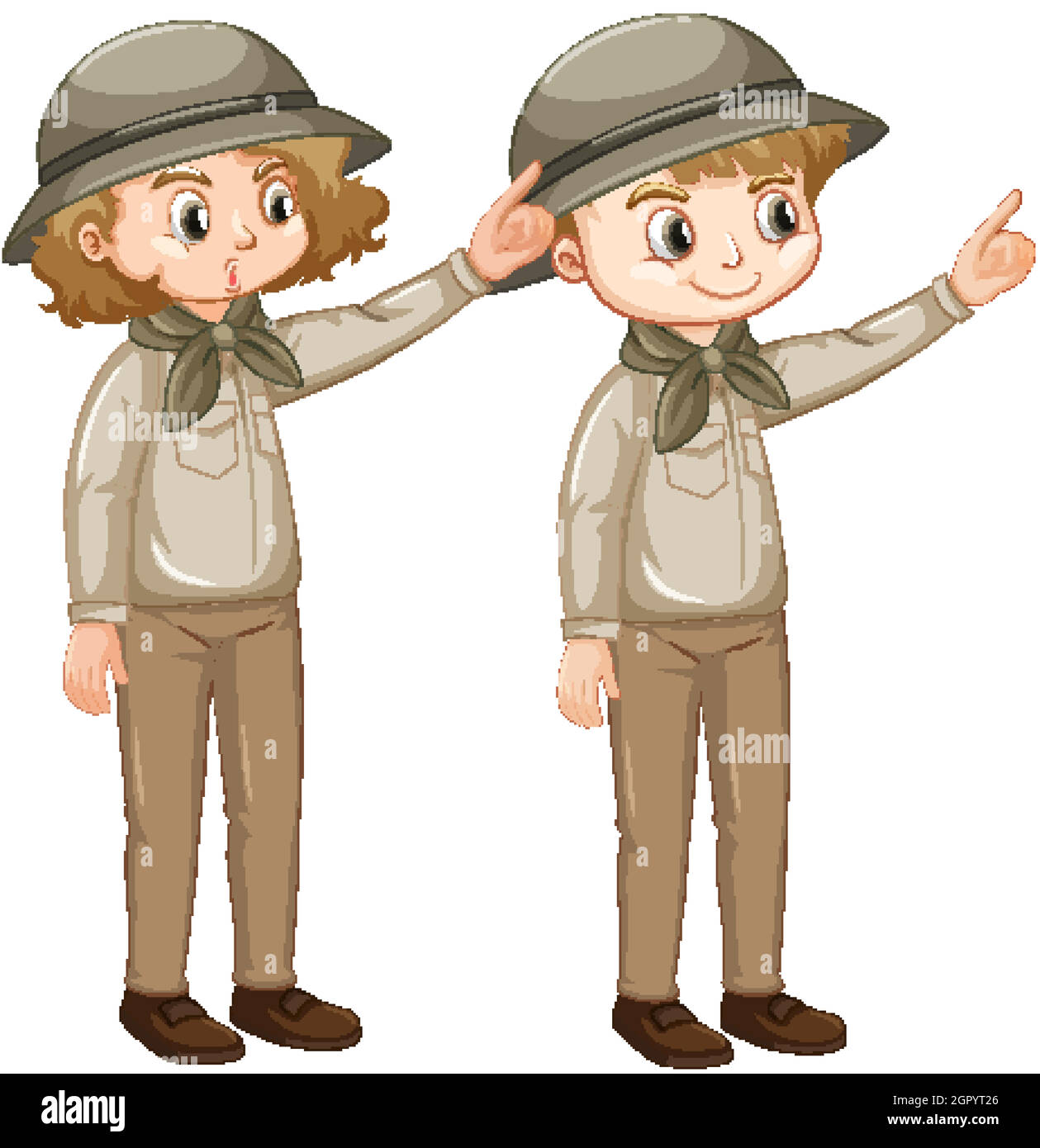 Boy and girl in safari outfit on white background Stock Vector Image ...