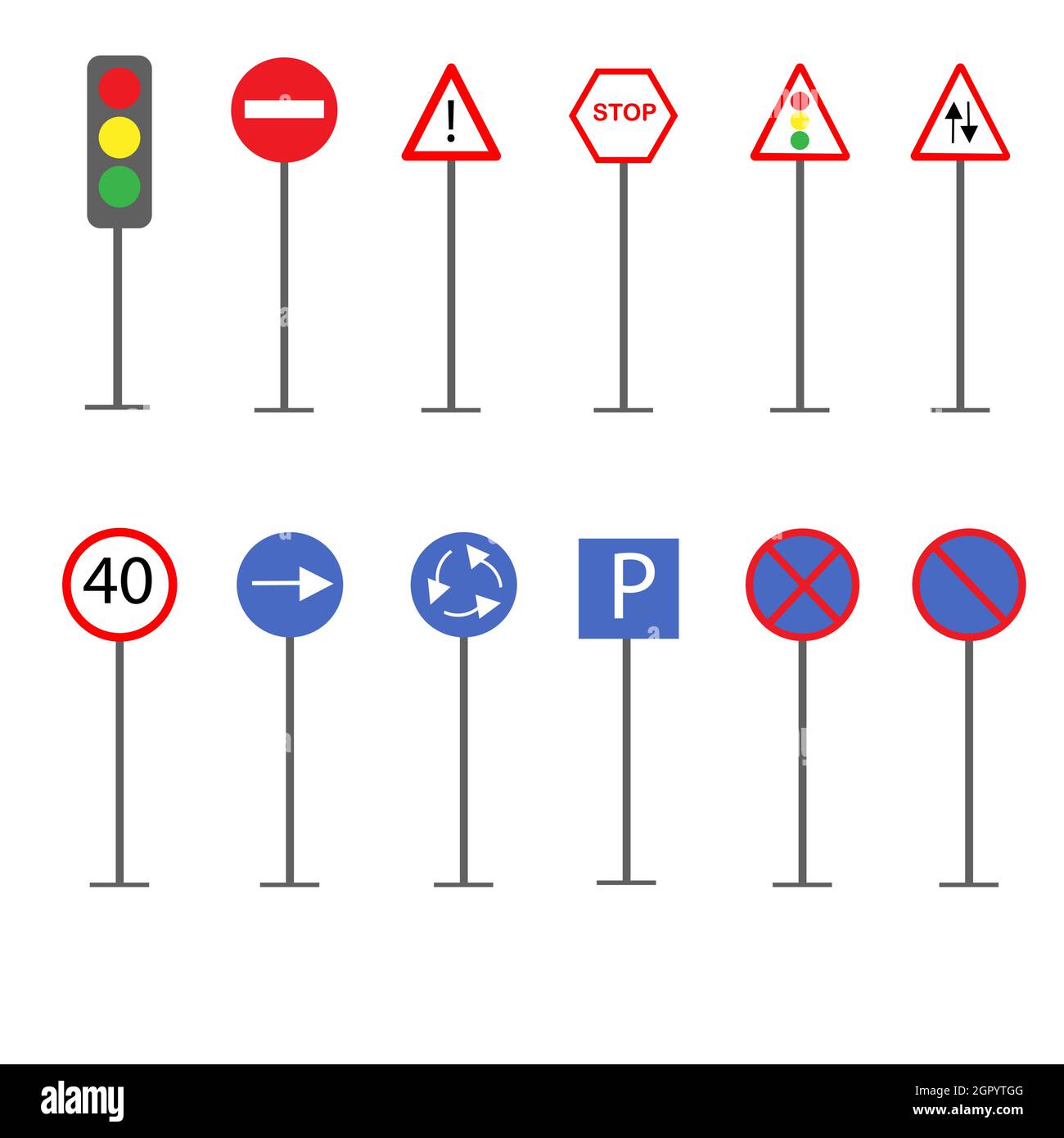 Set of road signs and traffic lights on a white background Stock Vector ...