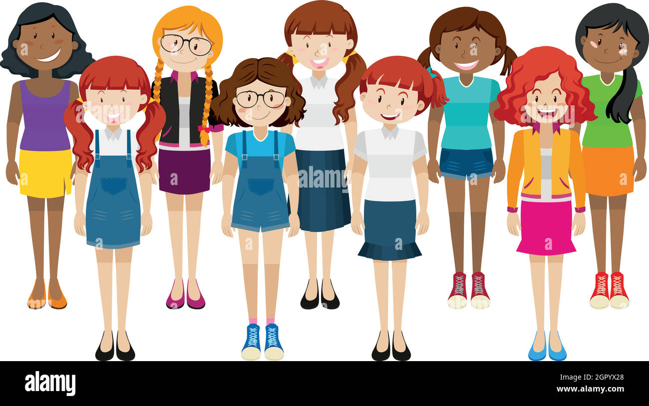 Group of happy woman standing together Stock Vector Image & Art - Alamy