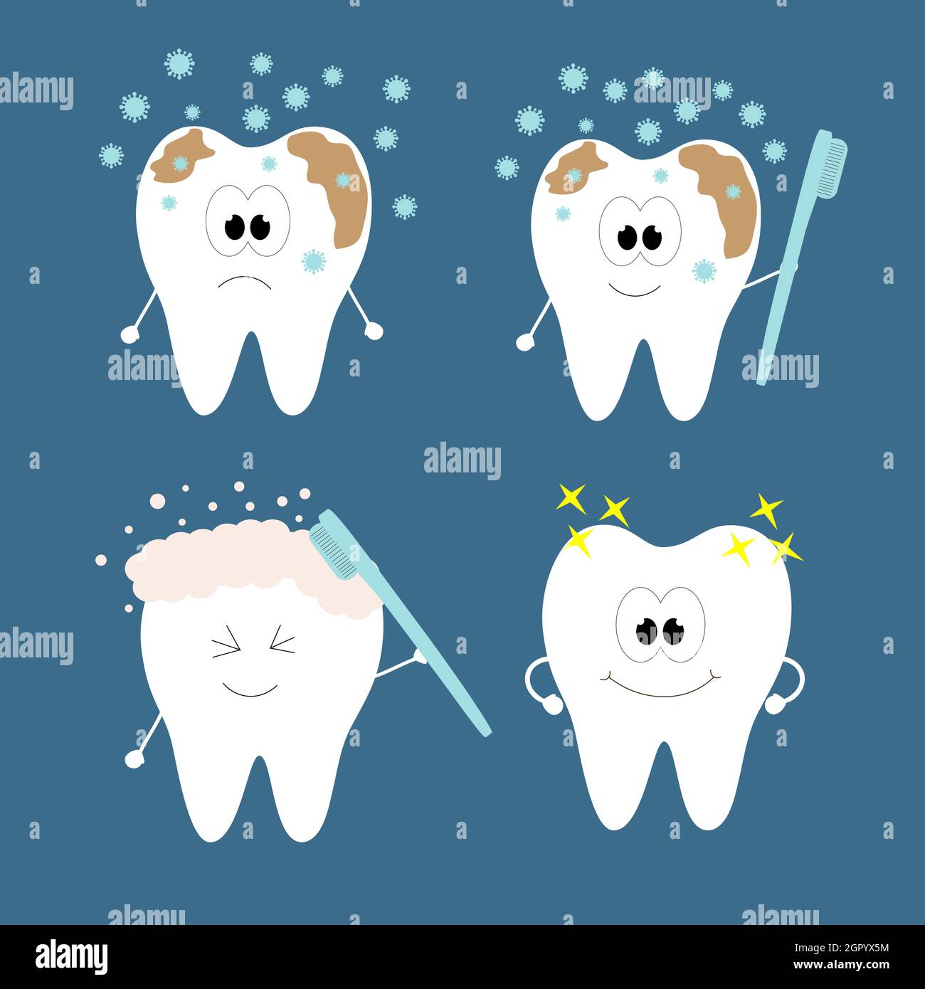 A set of teeth that show how to get rid of dirt and microbes Stock ...
