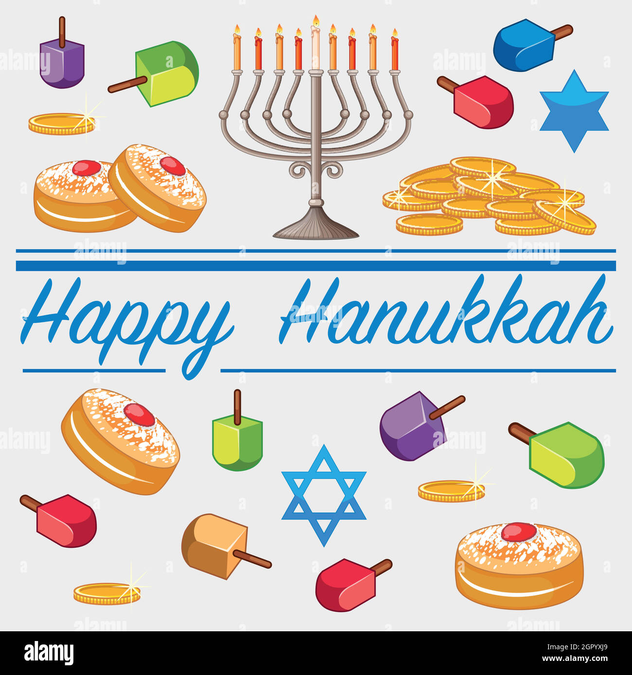 Happy Hanukkah card template with food and candles Stock Vector Image ...