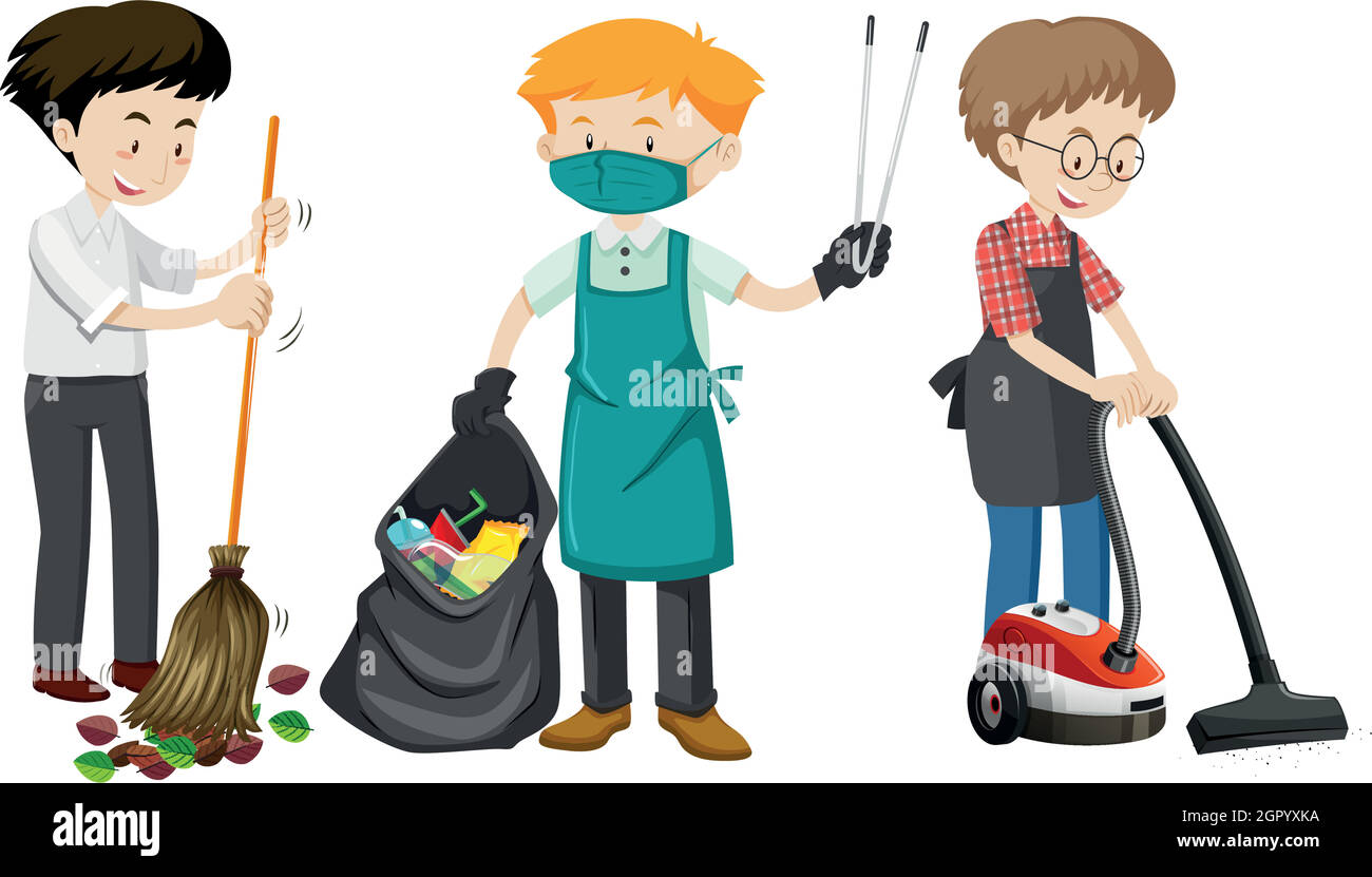 A Set of Young Man Cleaning Stock Vector Image & Art - Alamy