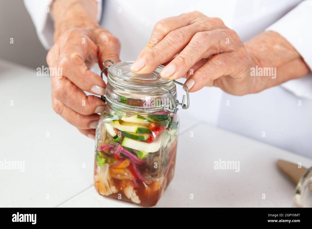 Close-up of the process of preparation of homemade pickles Stock Photo ...