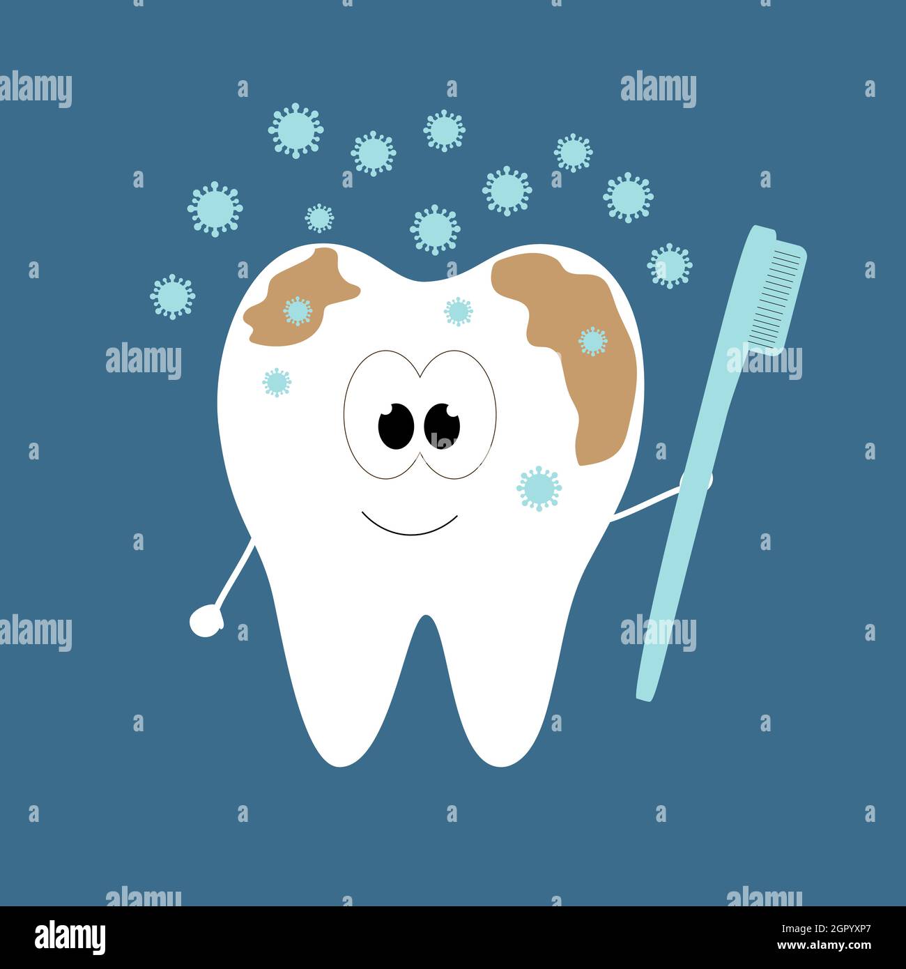 Cheerful dirty tooth with a toothbrush in his hands Stock Vector Image ...
