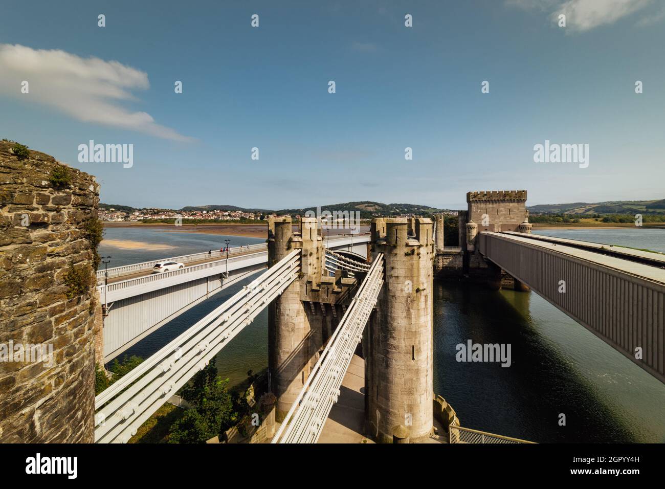 Suspension Bridge over the River Conwy in north Wales, United Kingdon ...